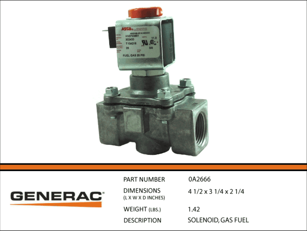 Generac Gas Fuel Solenoid Part# 0A2666 – Genpartsupply